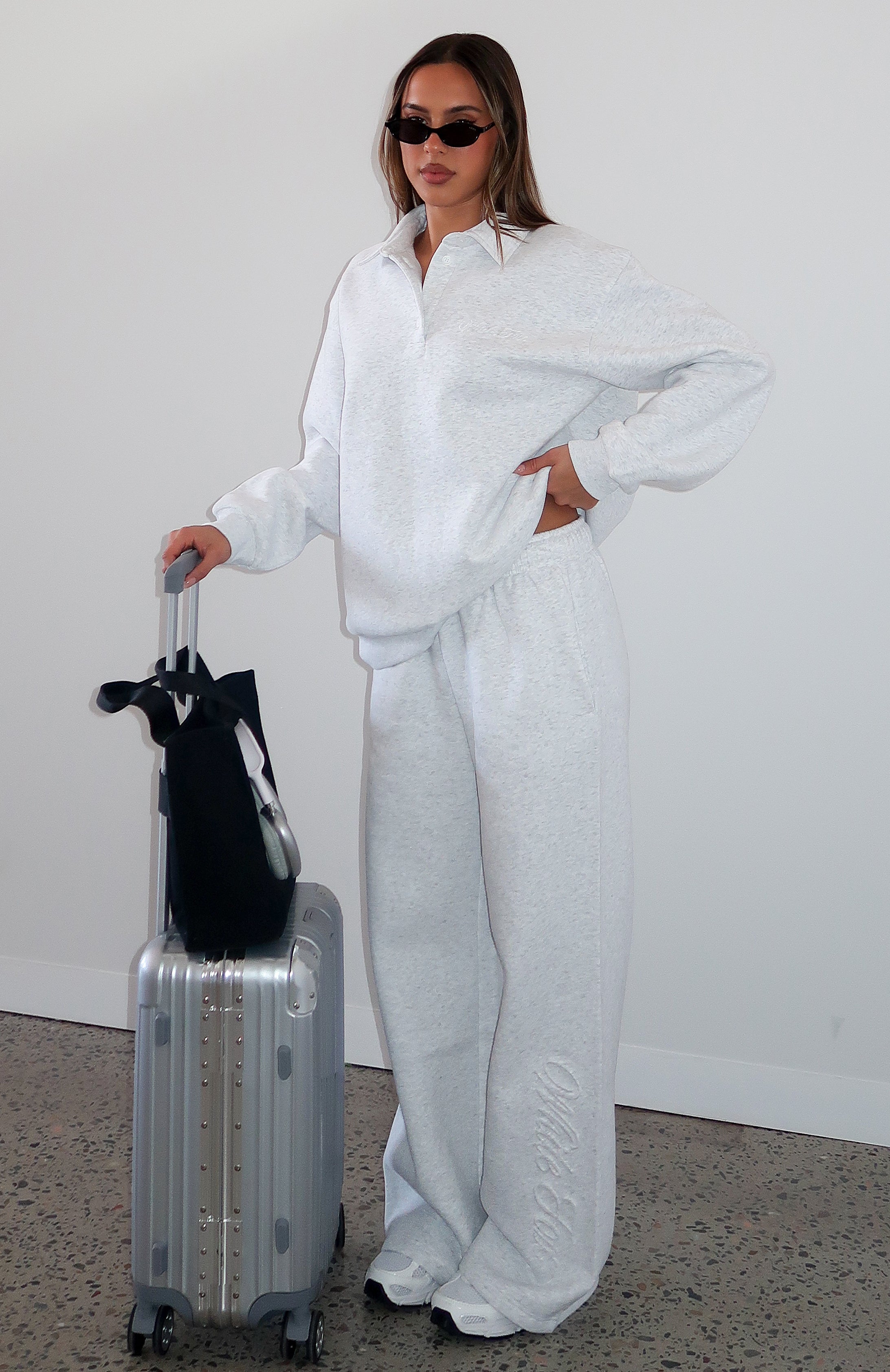 Chill Moves Wide Leg Sweatpants Grey Marle | White Fox Boutique UK