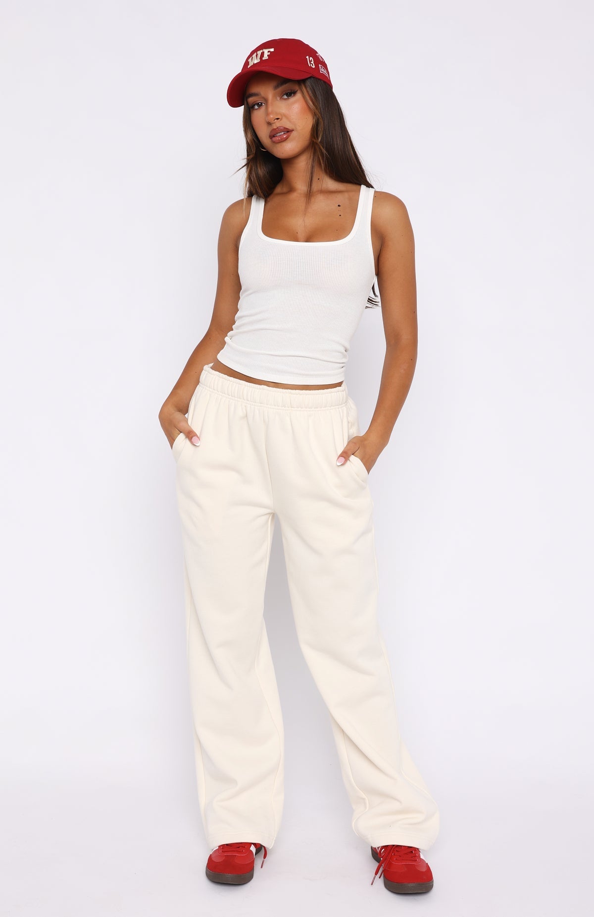 No Excuses Wide Leg Sweatpants Cream | White Fox Boutique UK