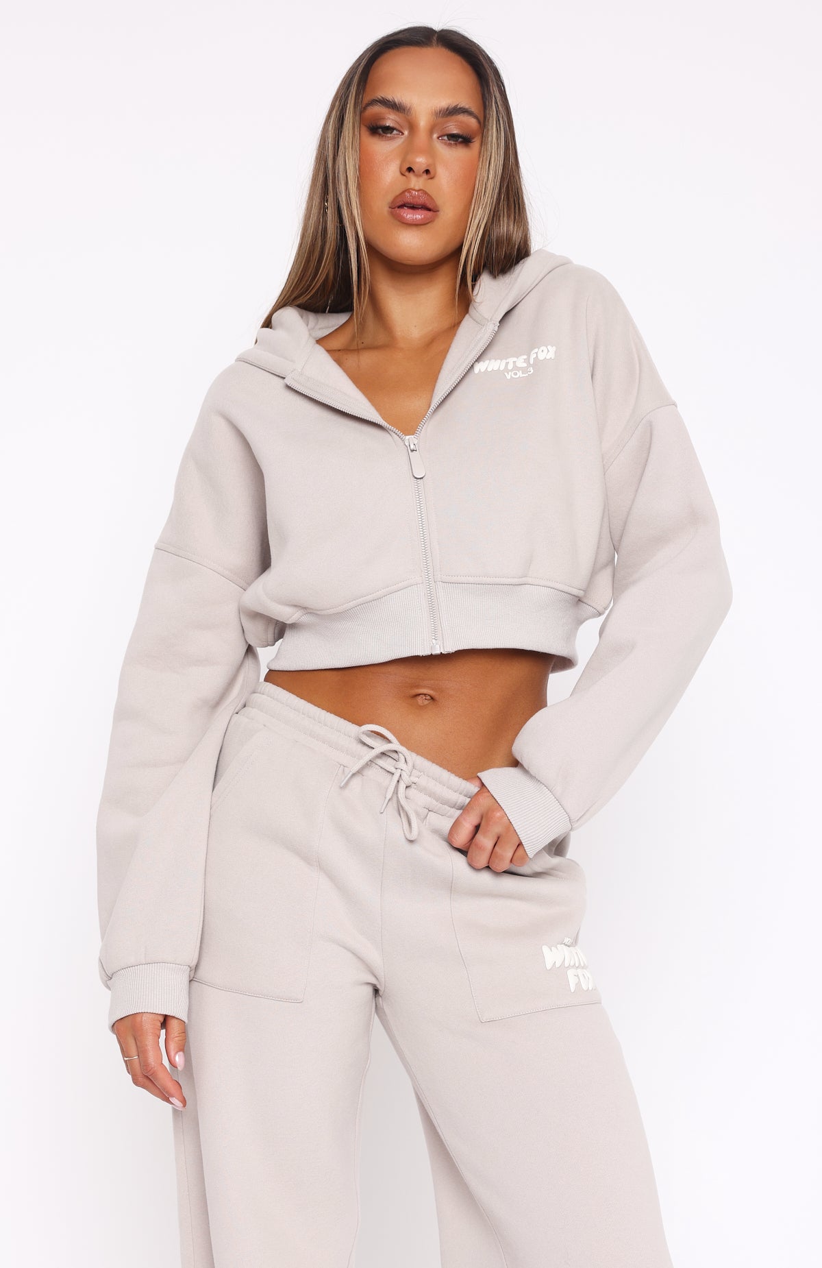 Offstage Cropped Zip Hoodie Moon | White Fox Boutique UK
