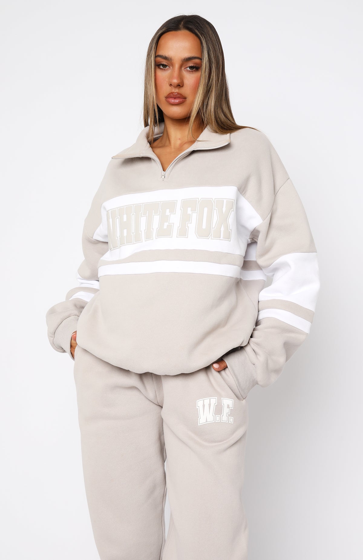 Decade Classics Varsity Zip Front Sweater Moonwhite White Fox