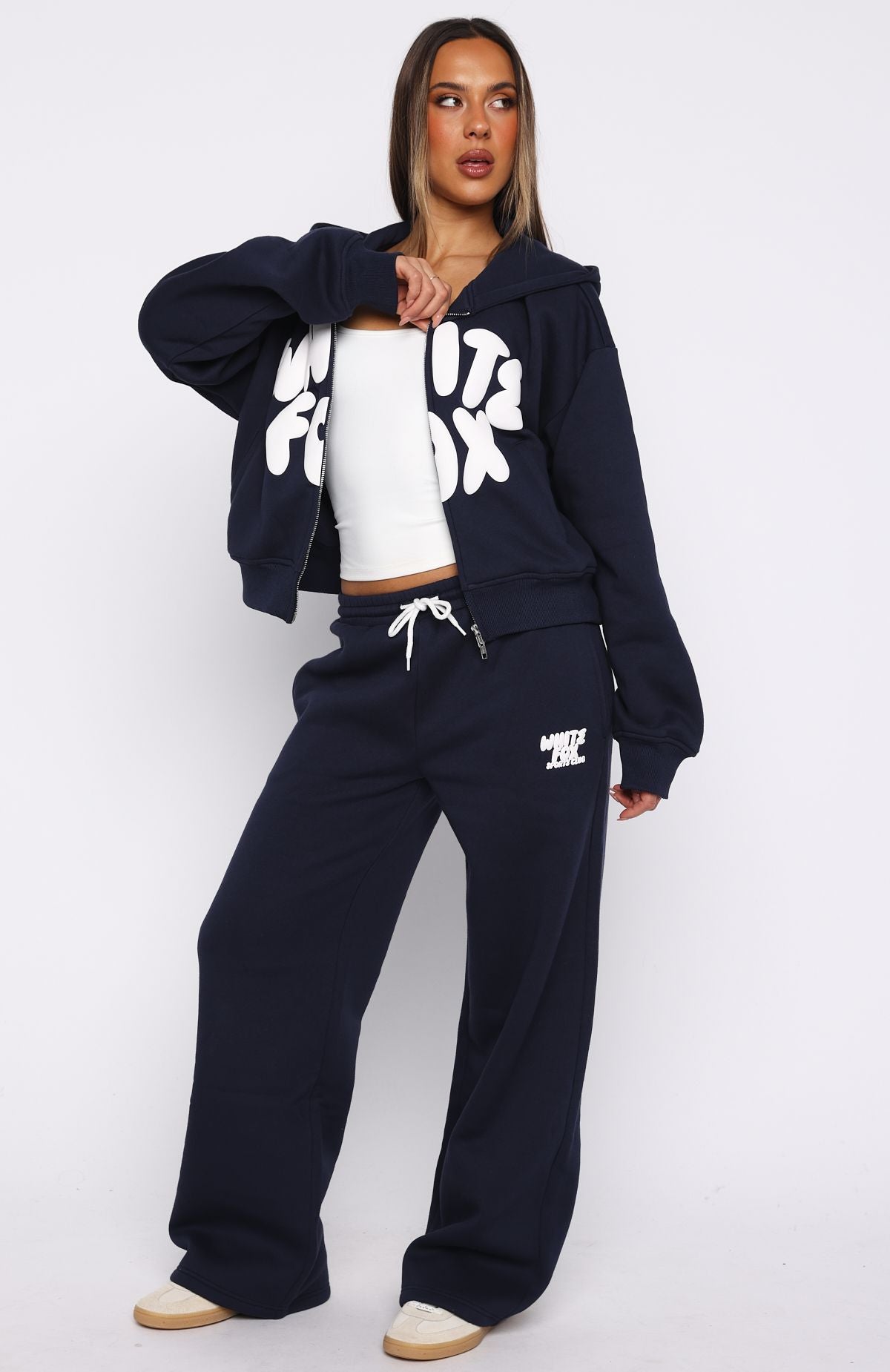 Club 14 Allie Wide Leg Sweatpants Navy | White Fox Boutique UK