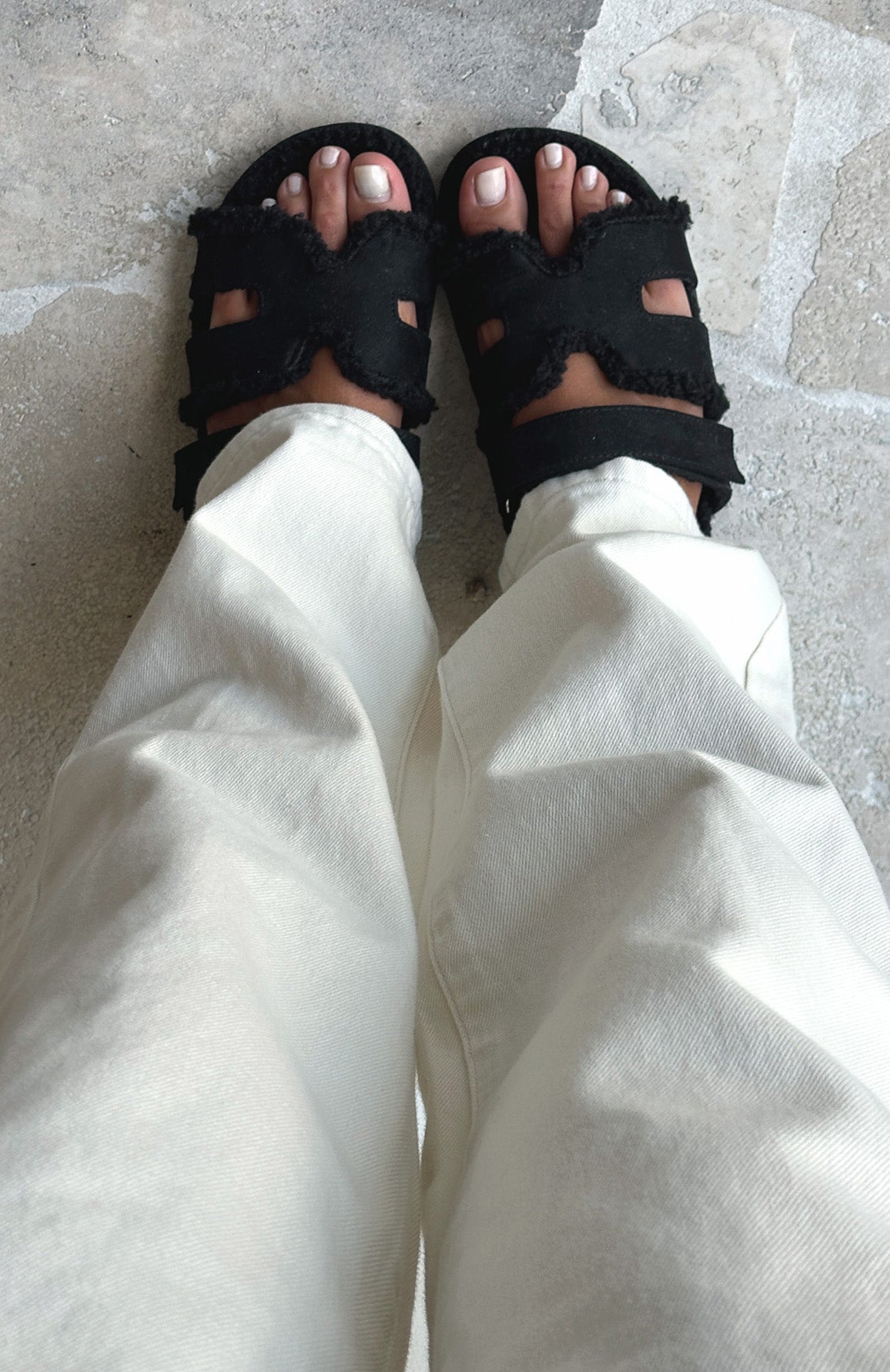 Sandra Shearling Sandals Black | White Fox Boutique UK