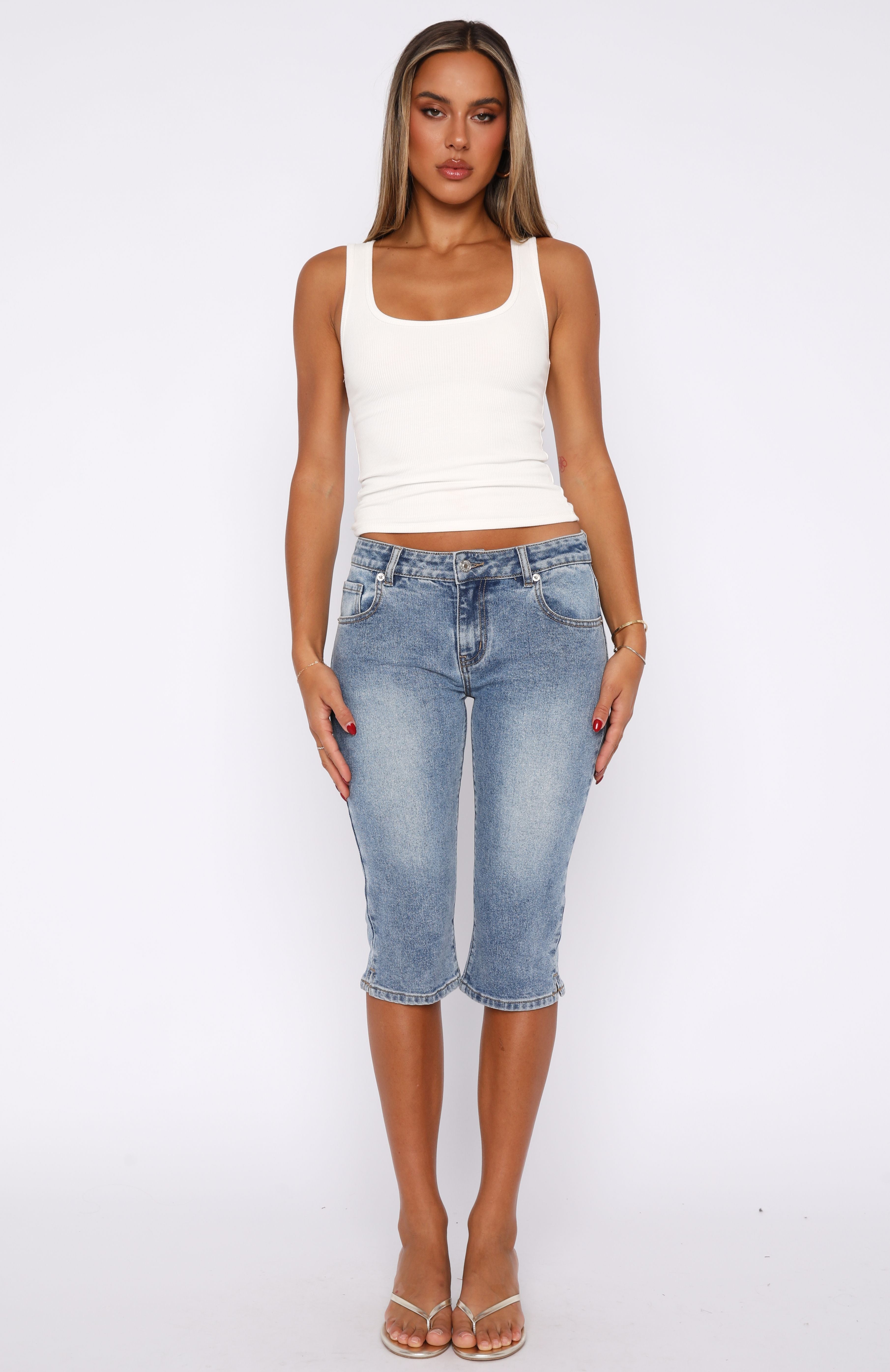Annie Low Rise Capri Jeans Vintage Light Blue | White Fox Boutique UK