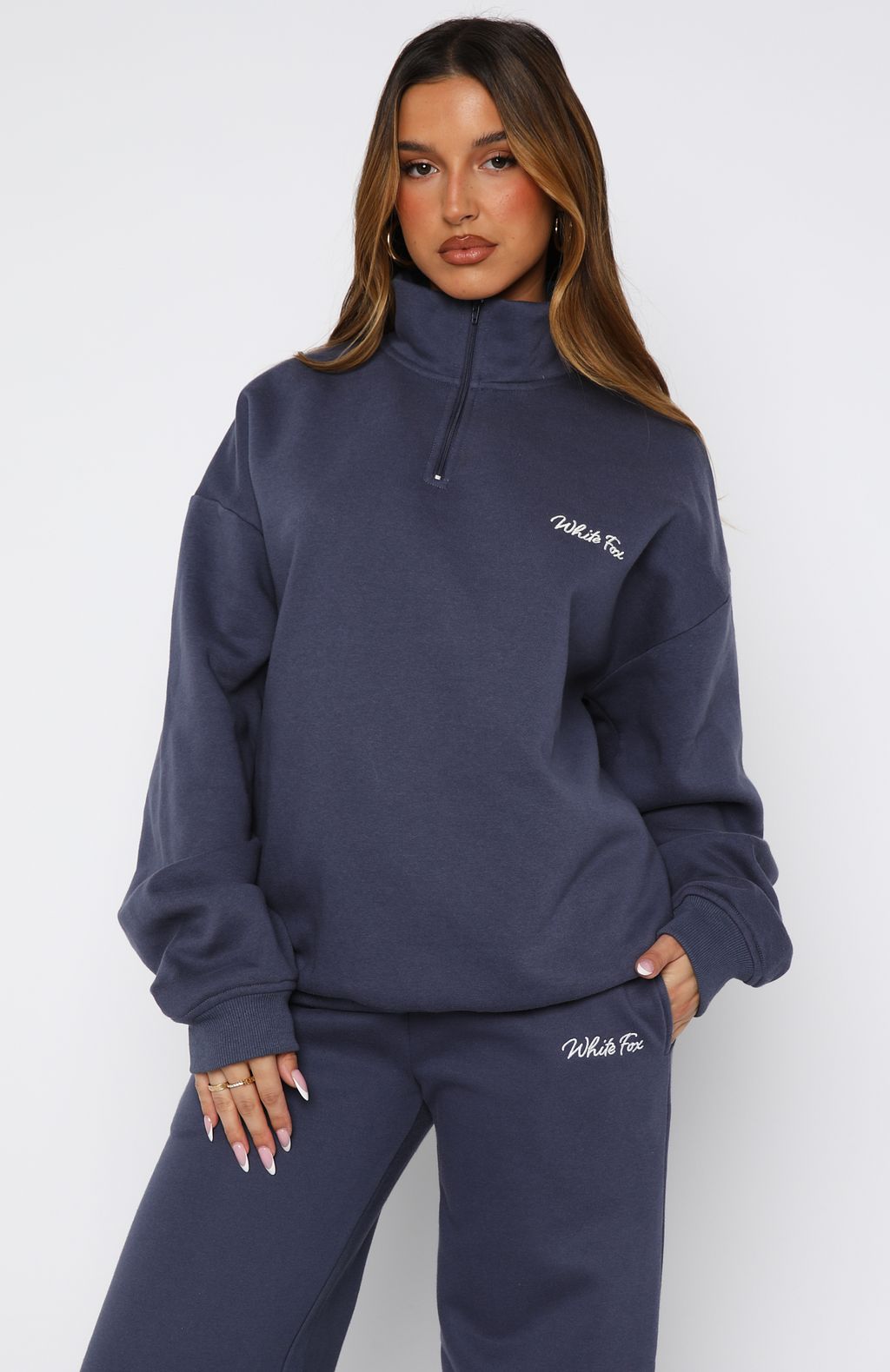 Match Your Words Zip Front Sweater Navy | White Fox Boutique UK
