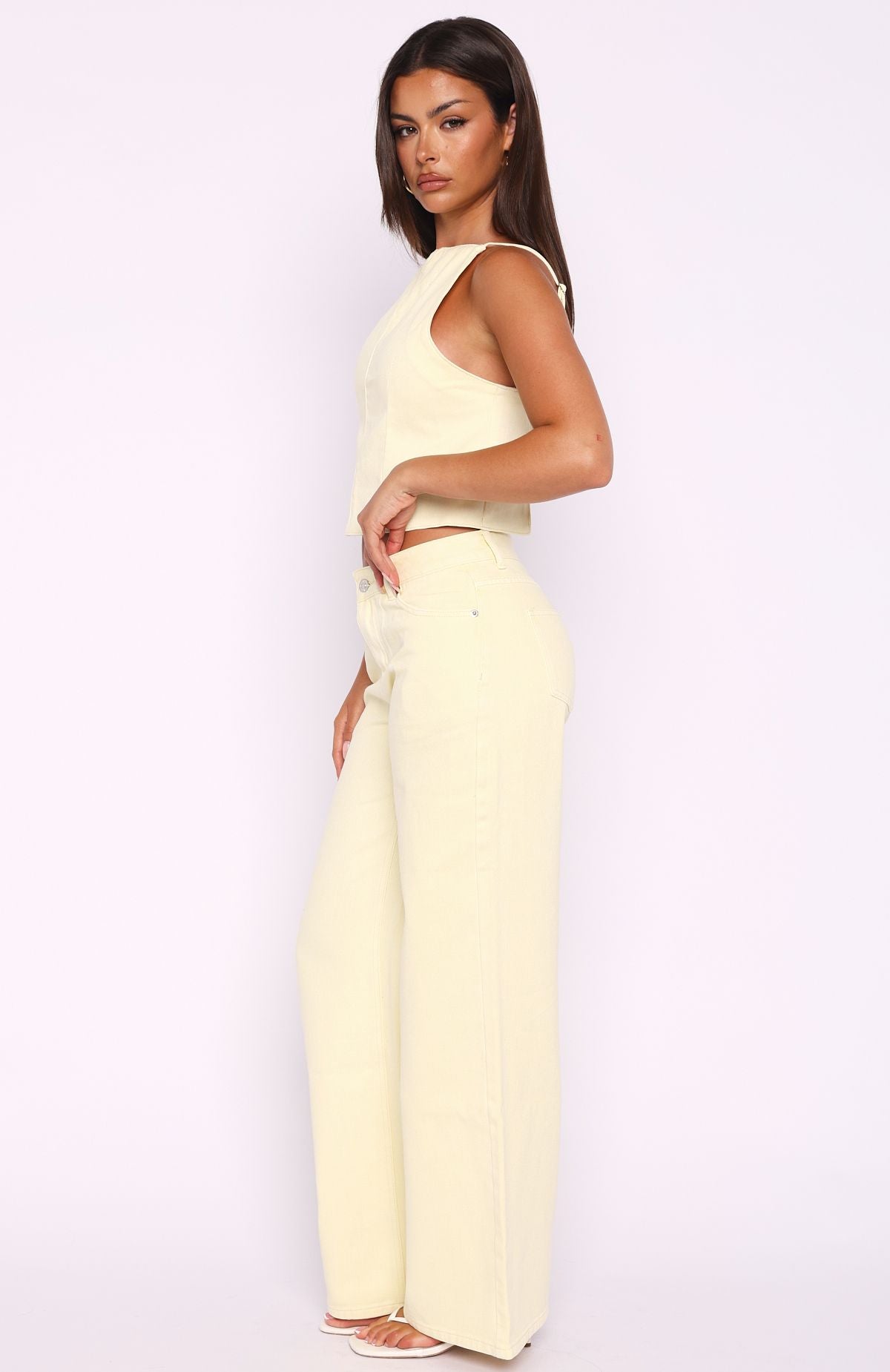 Kalaya Mid Rise Wide Leg Jeans Lemon Wash | White Fox Boutique UK