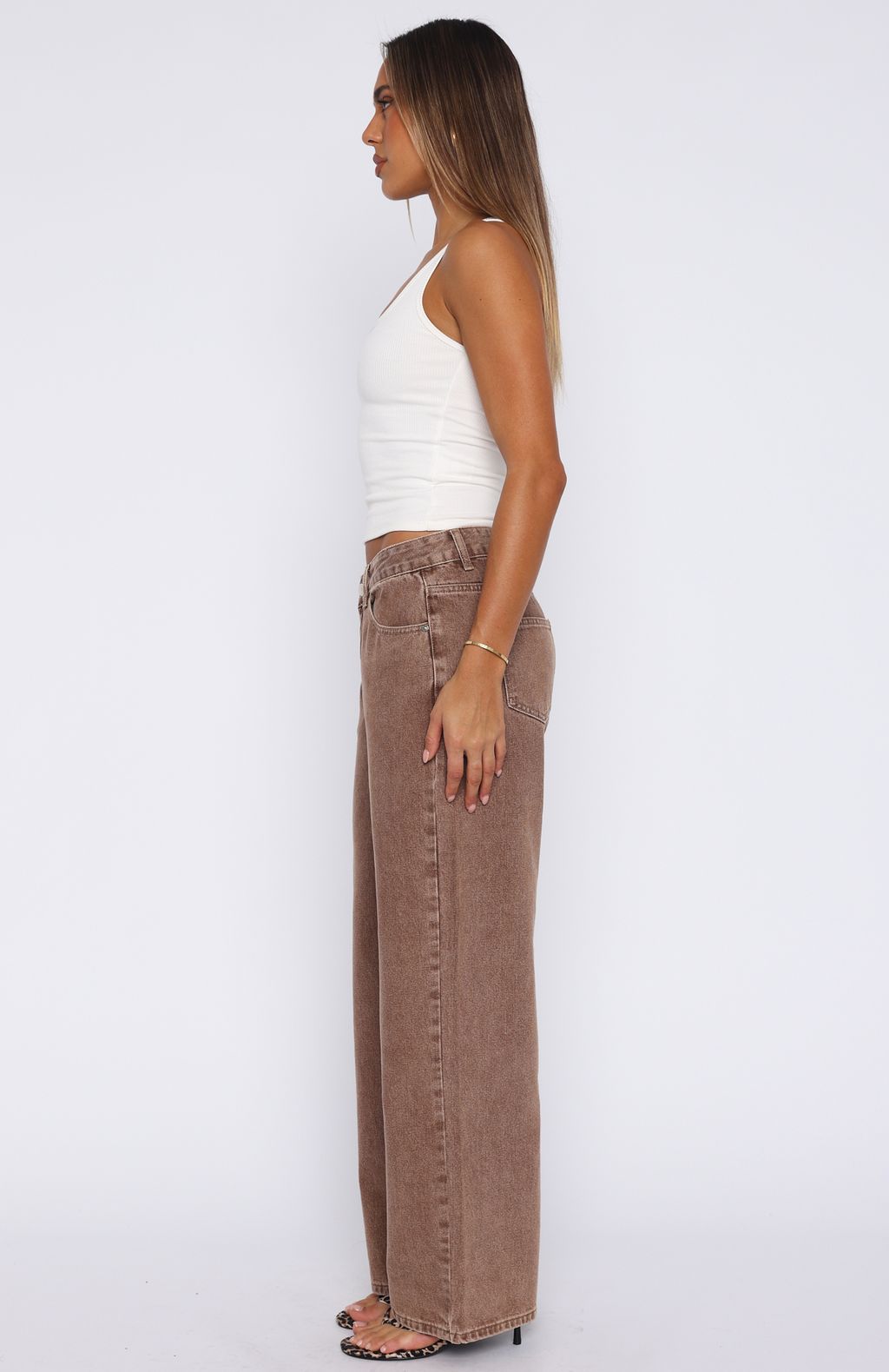 Bring The Style Low Rise Wide Leg Jeans Tan Wash | White Fox Boutique UK