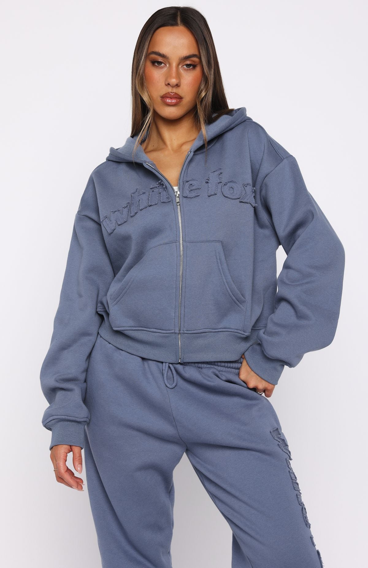 From The Archives Lexi Boxy Zip Front Hoodie Ocean | White Fox Boutique UK