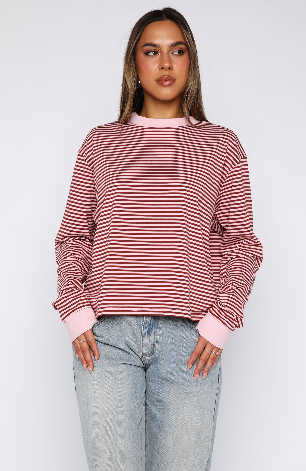 Touchdown Long Sleeve Tee Pink Stripe | White Fox Boutique UK