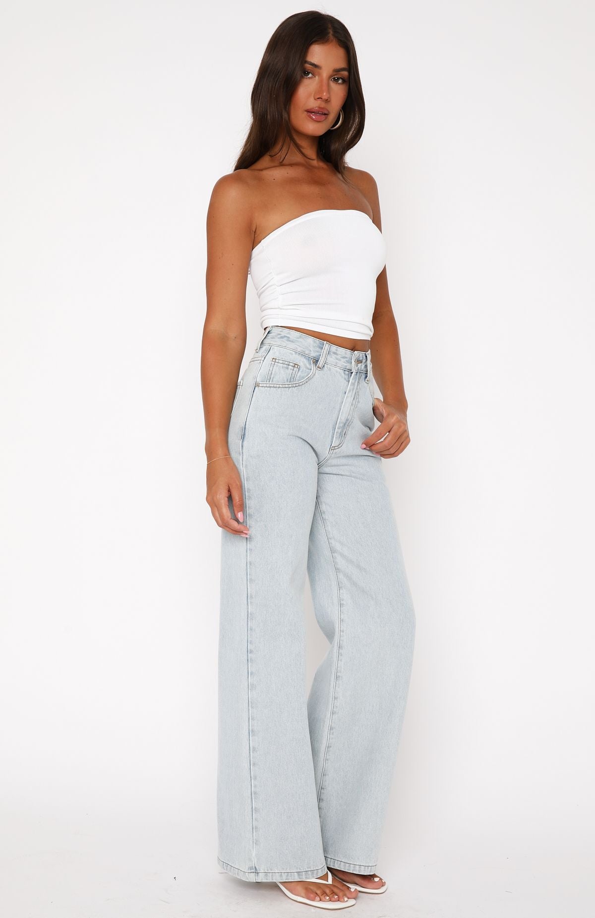 Lola High Rise Wide Leg Jeans Light Blue | White Fox Boutique UK