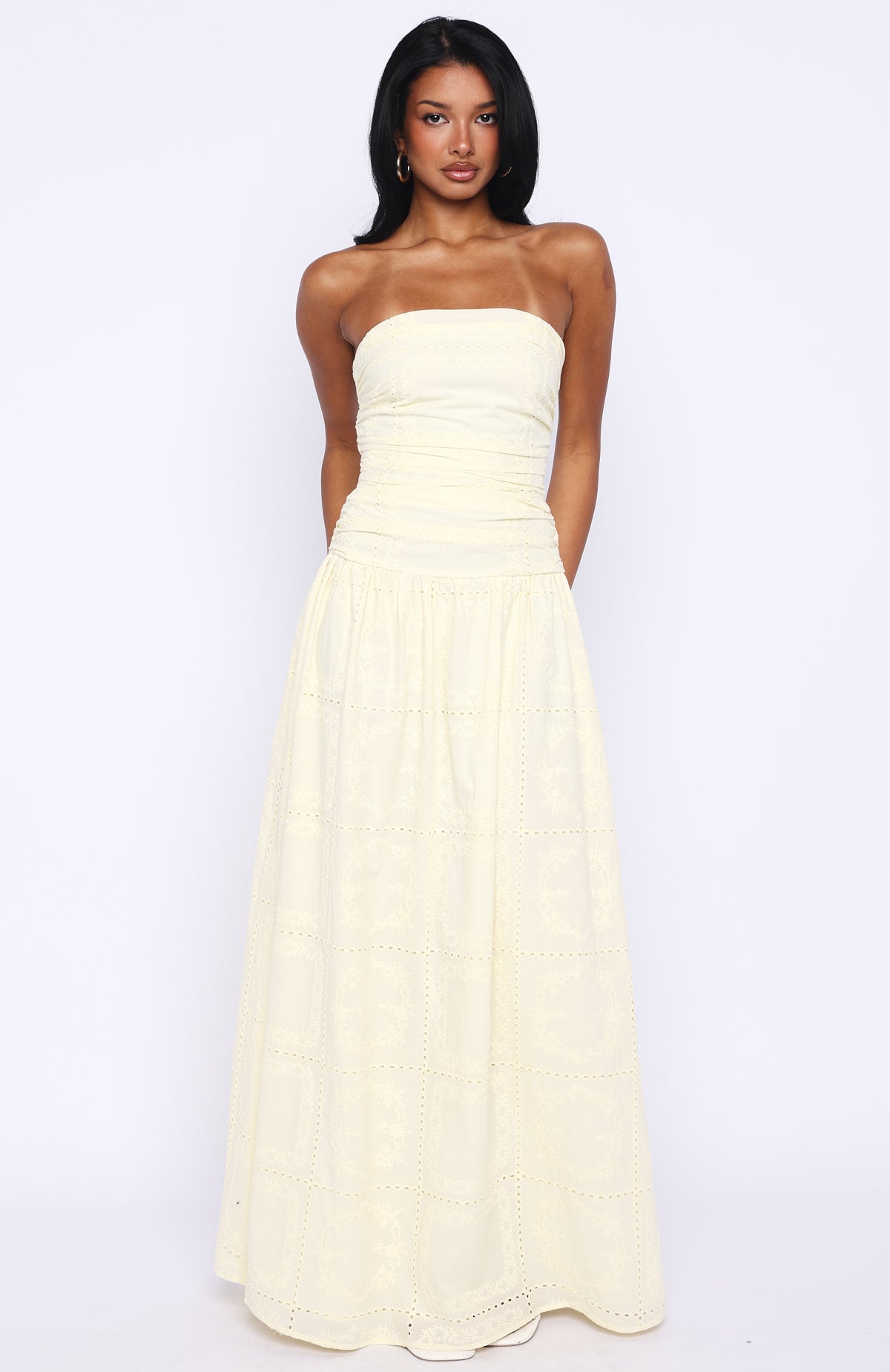 Bittersweet Babe Strapless Broderie Maxi Dress Butter | White Fox ...