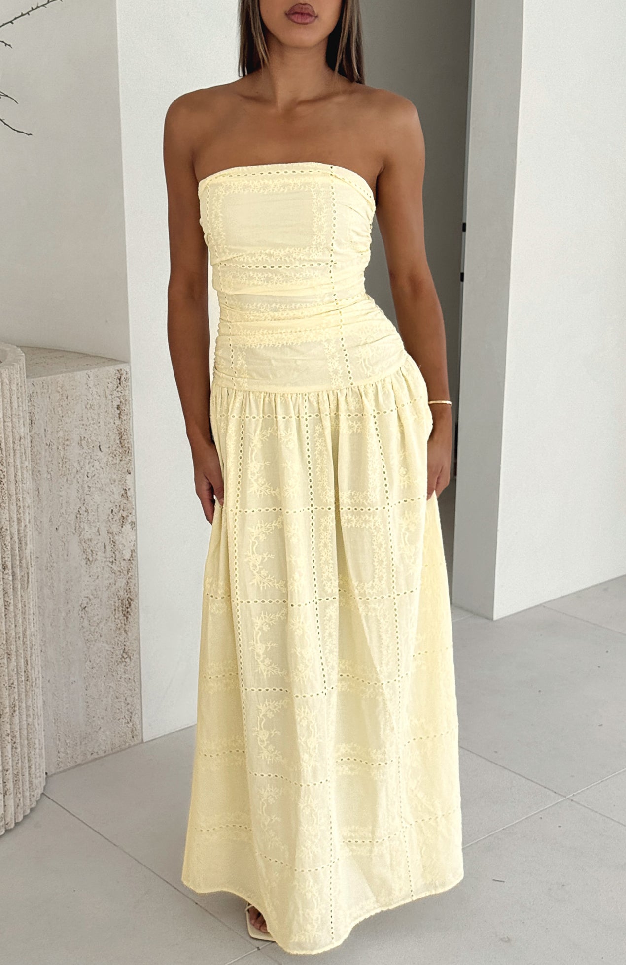 Bittersweet Babe Strapless Broderie Maxi Dress Butter | White Fox ...