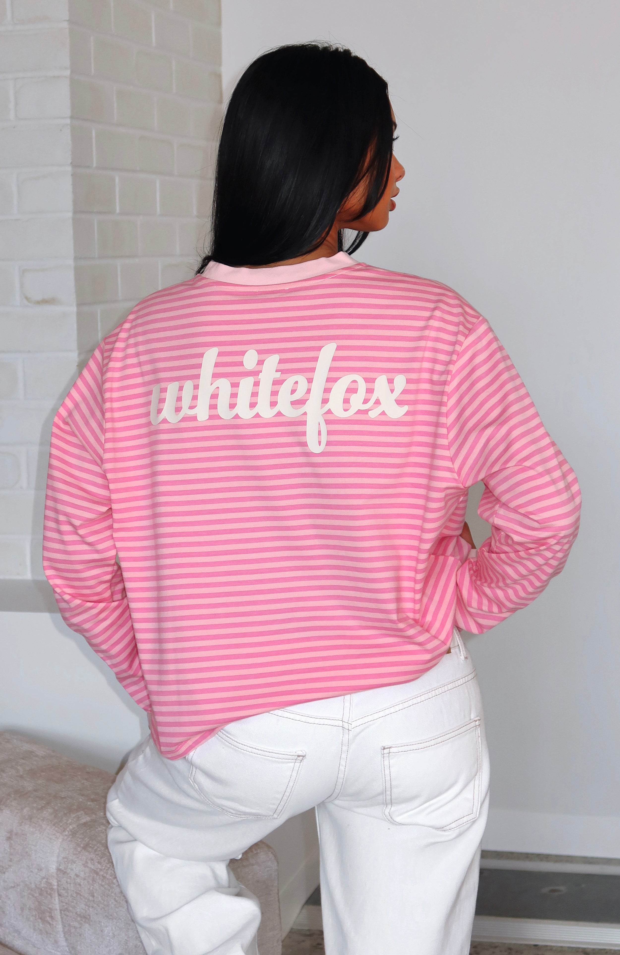 Catch The Drift Long Sleeve Tee Dark Pink/Light Pink Stripe | White Fox ...