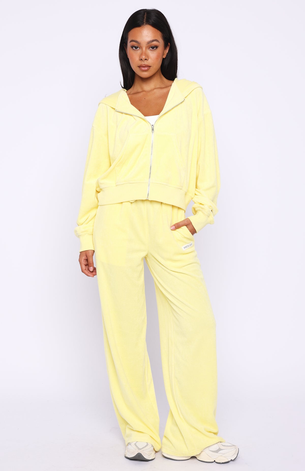 Causing Commotion Terry Wide Leg Sweatpants Lemon | White Fox Boutique UK