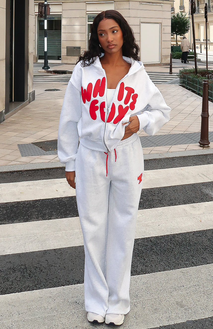 Club 14 Allie Wide Leg Sweatpants Grey Marle | White Fox Boutique UK