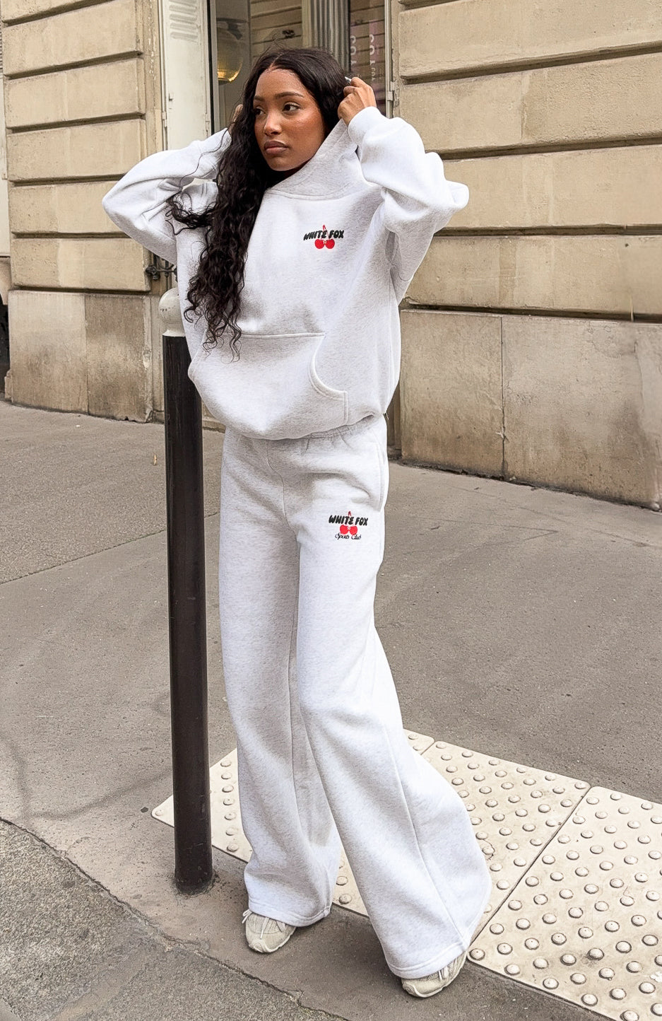 Club 14 Cassie Wide Leg Sweatpants Grey Marle | White Fox Boutique UK