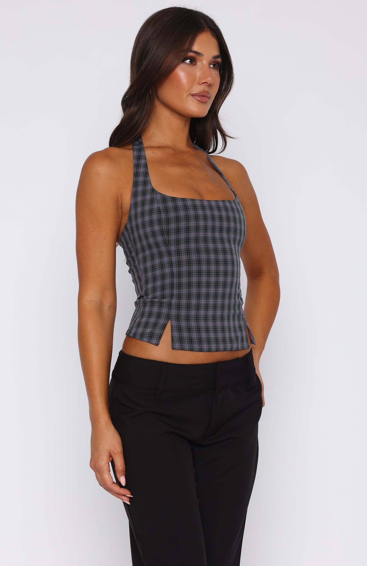 Don't Wanna Wait Halter Top Midnight Tartan | White Fox Boutique UK