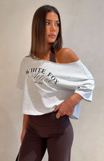 Far Away Off Shoulder Cropped Tee Grey Marle | White Fox Boutique UK