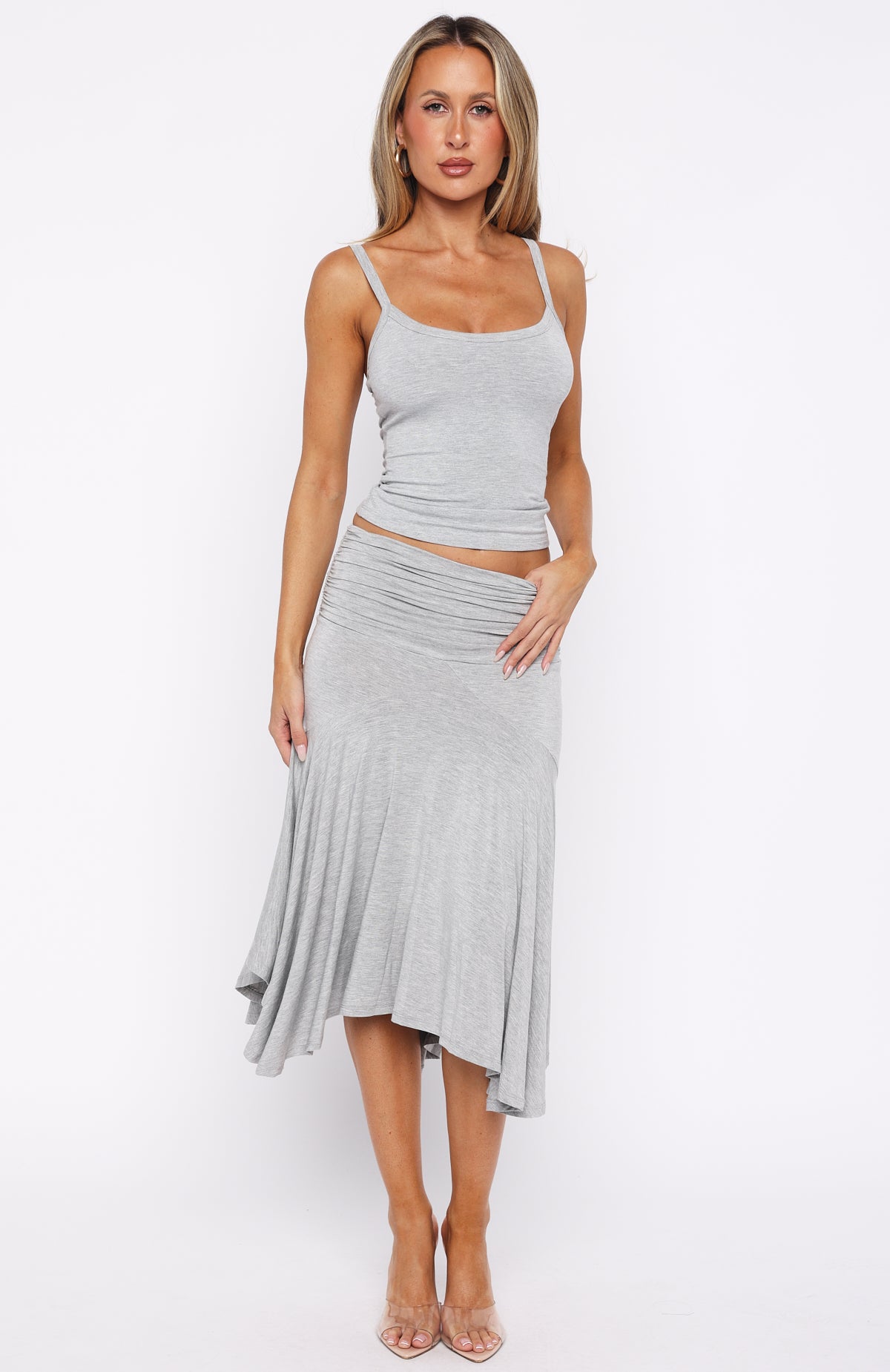 Dressing Up Midi Skirt Grey Marle | White Fox Boutique UK