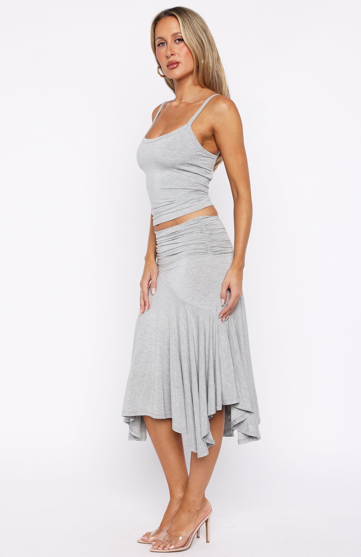 Dressing Up Midi Skirt Grey Marle | White Fox Boutique UK