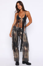 Here We Go PU Fringe Top Black | White Fox Boutique UK