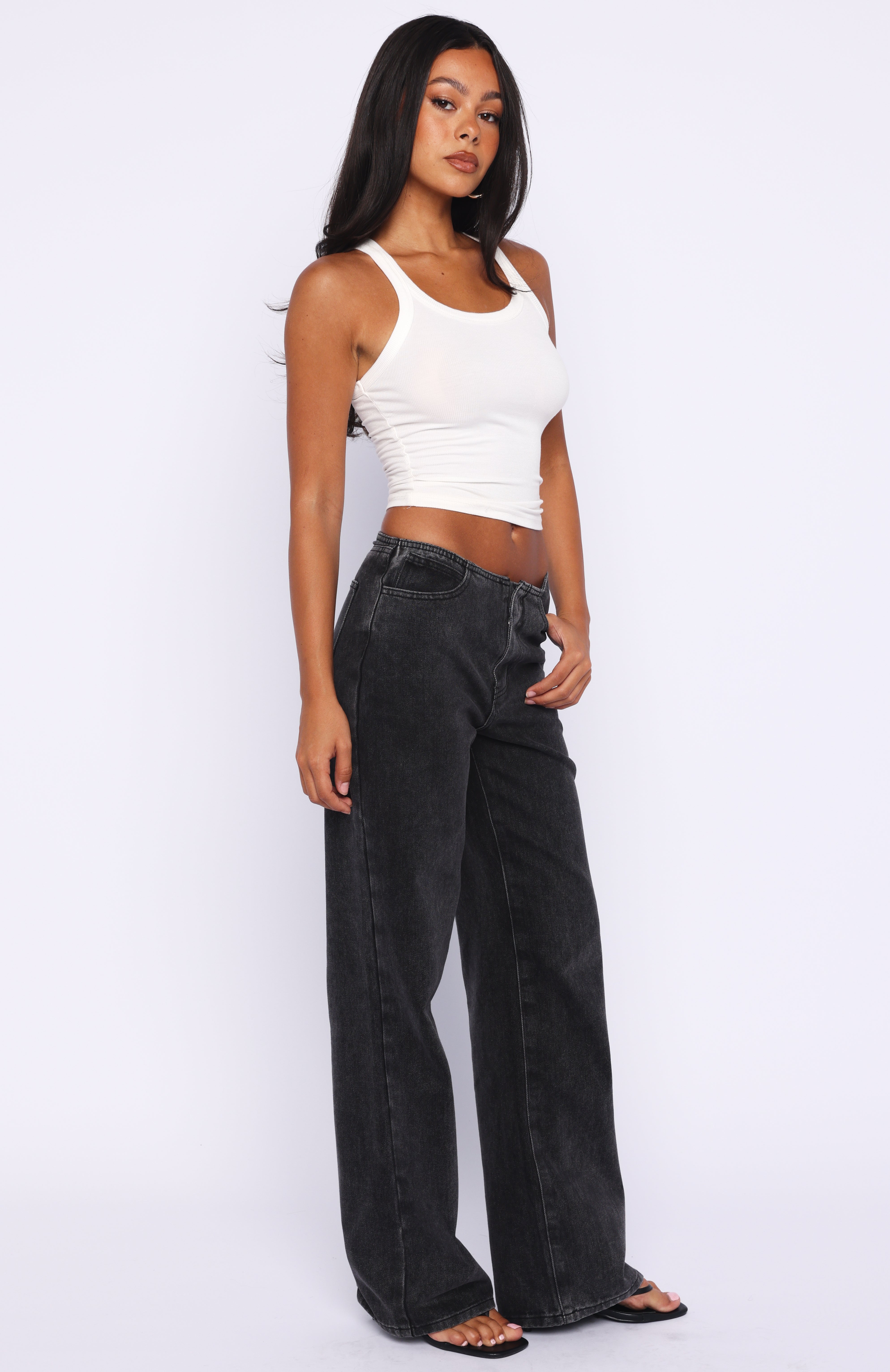 Jasmine Mid Rise Straight Leg Jeans Black Acid | White Fox Boutique UK
