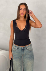 Key To My Heart Lace Trim Top Black | White Fox Boutique UK