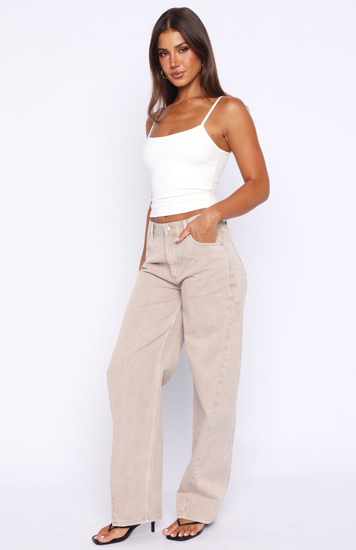 Kiara Mid Rise Barrel Leg Jeans Sesame Wash | White Fox Boutique UK