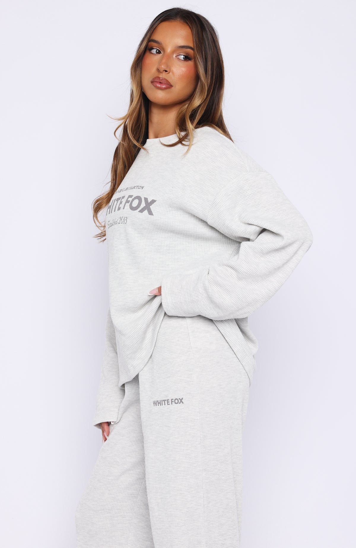 Leave Me Out Of It Waffle Oversized Long Sleeve Tee Grey Marle | White ...
