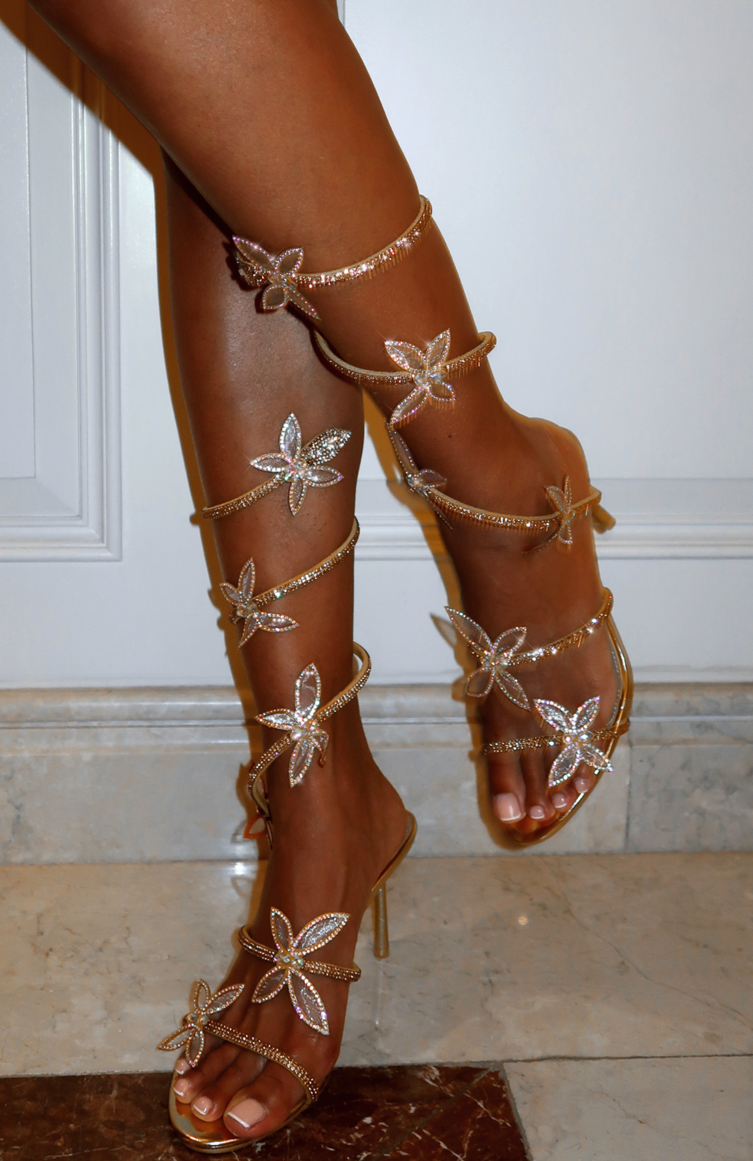 Shai Diamante Wrap Heels Gold | White Fox Boutique UK