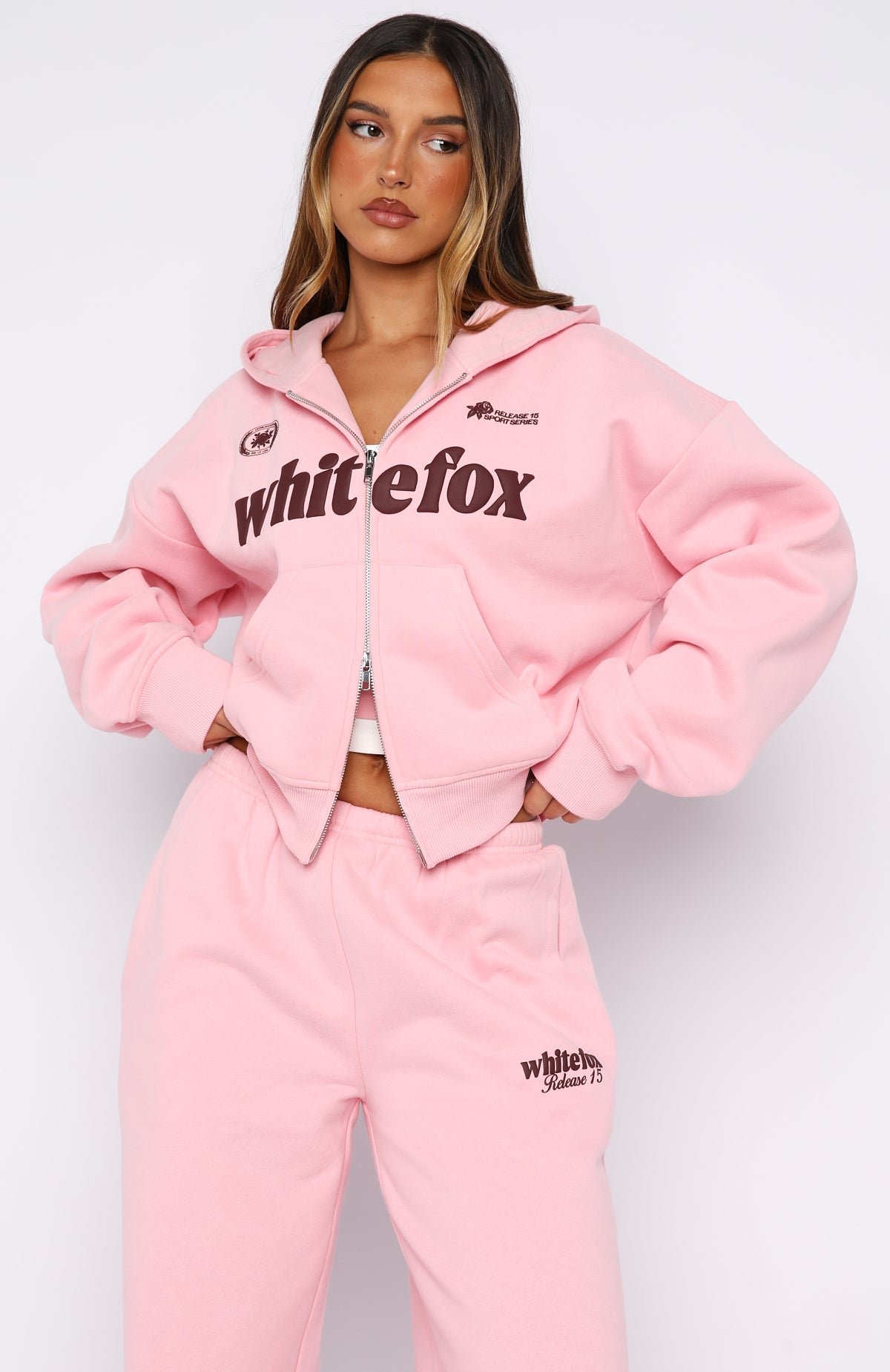 Release 15 Janie Boxy Zip Front Hoodie Pink | White Fox Boutique UK