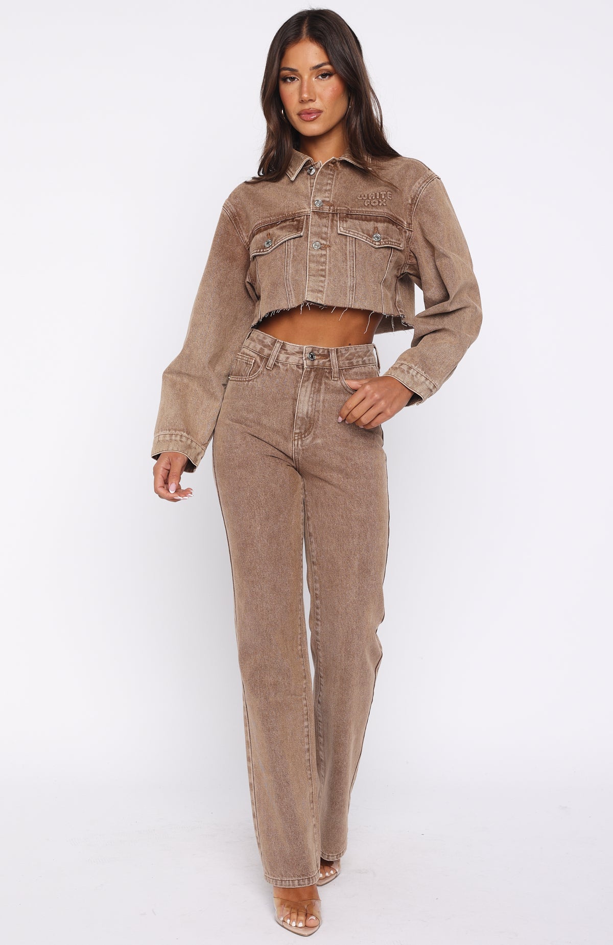 Something To Prove High Rise Straight Leg Jeans Tan Wash | White Fox ...