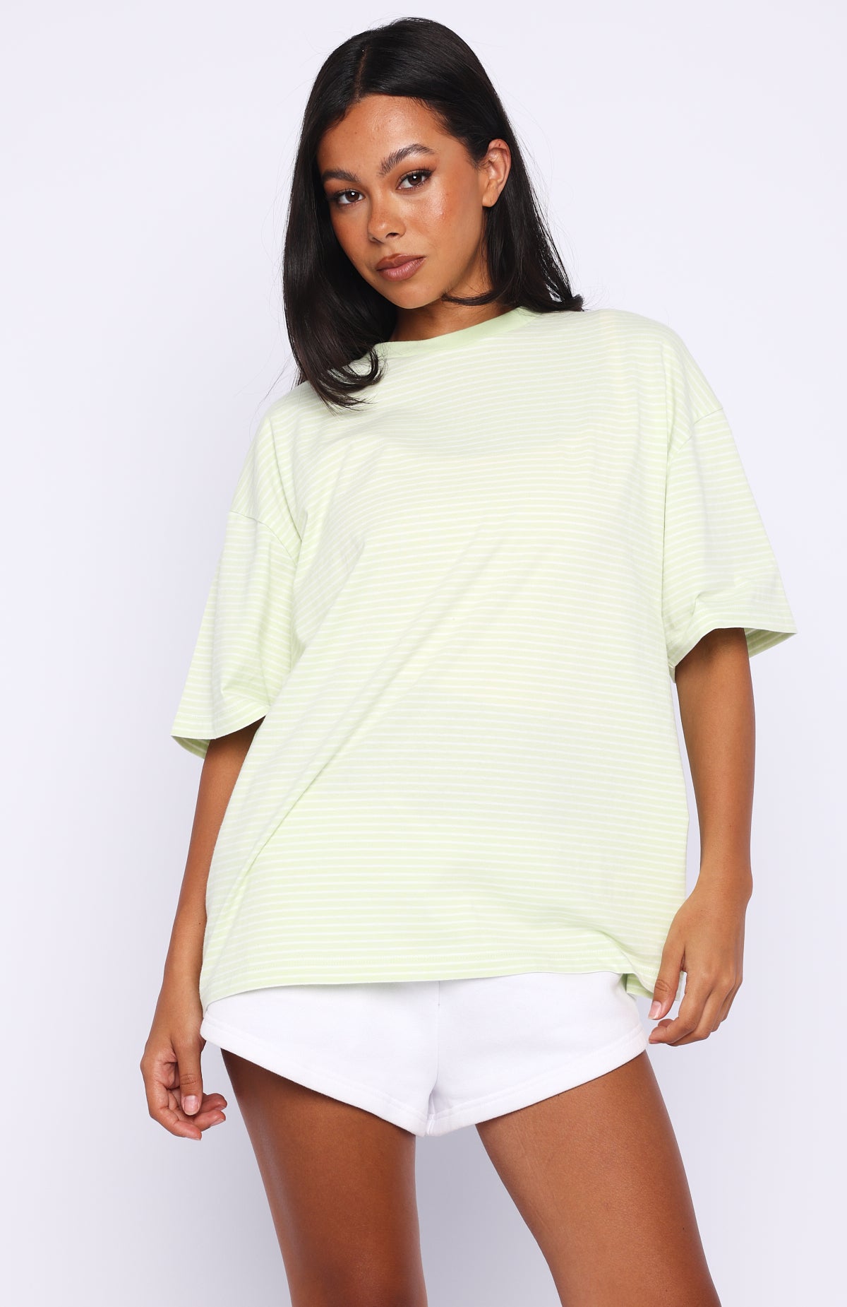 Touchdown Oversized Tee Lime Stripe | White Fox Boutique UK
