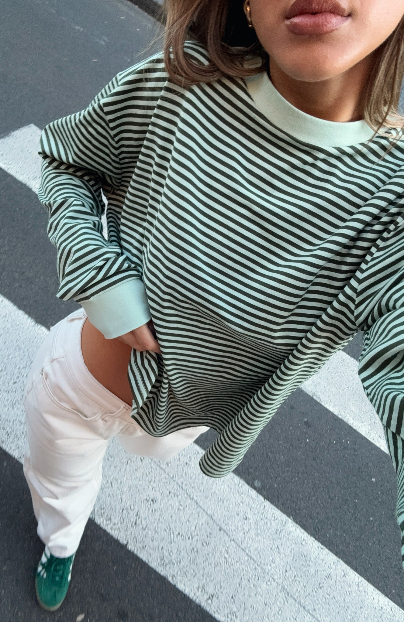 Touchdown Long Sleeve Tee Green Stripe | White Fox Boutique UK