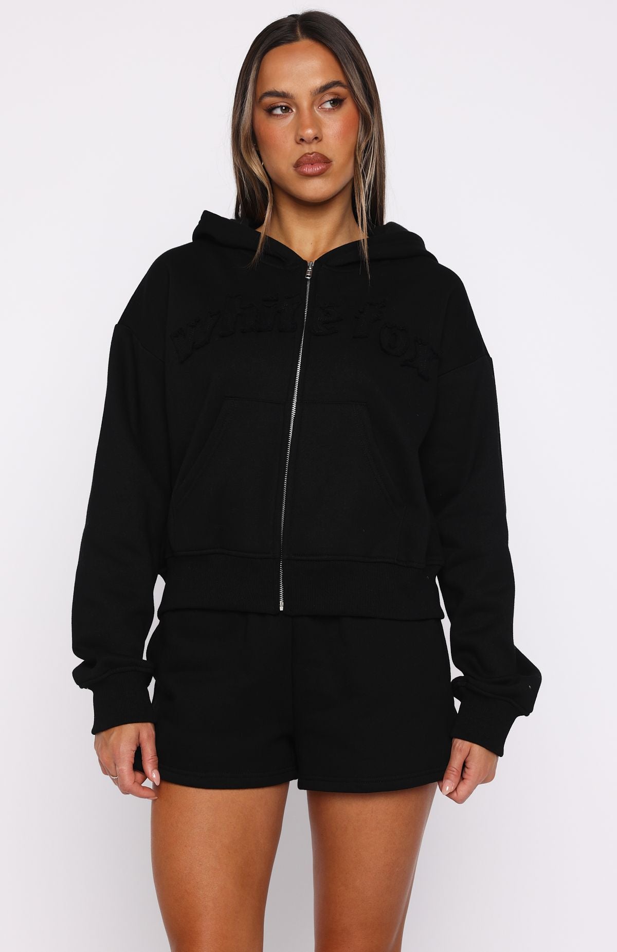 From The Archives Lexi Boxy Zip Front Hoodie Black | White Fox Boutique UK