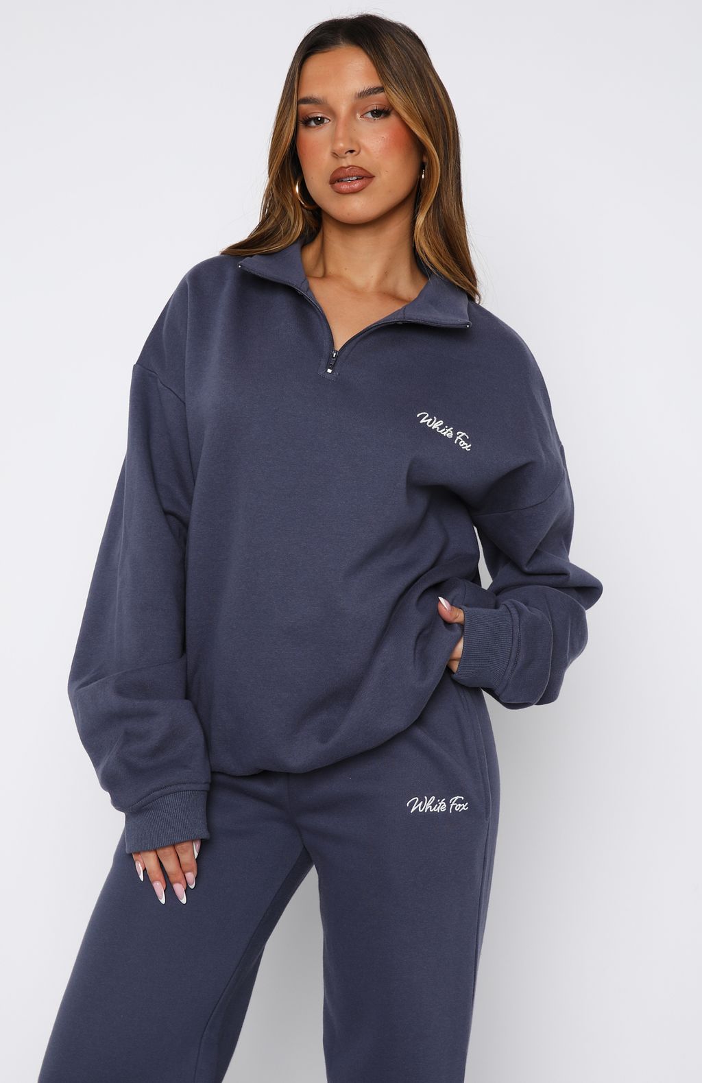 Match Your Words Zip Front Sweater Navy | White Fox Boutique UK