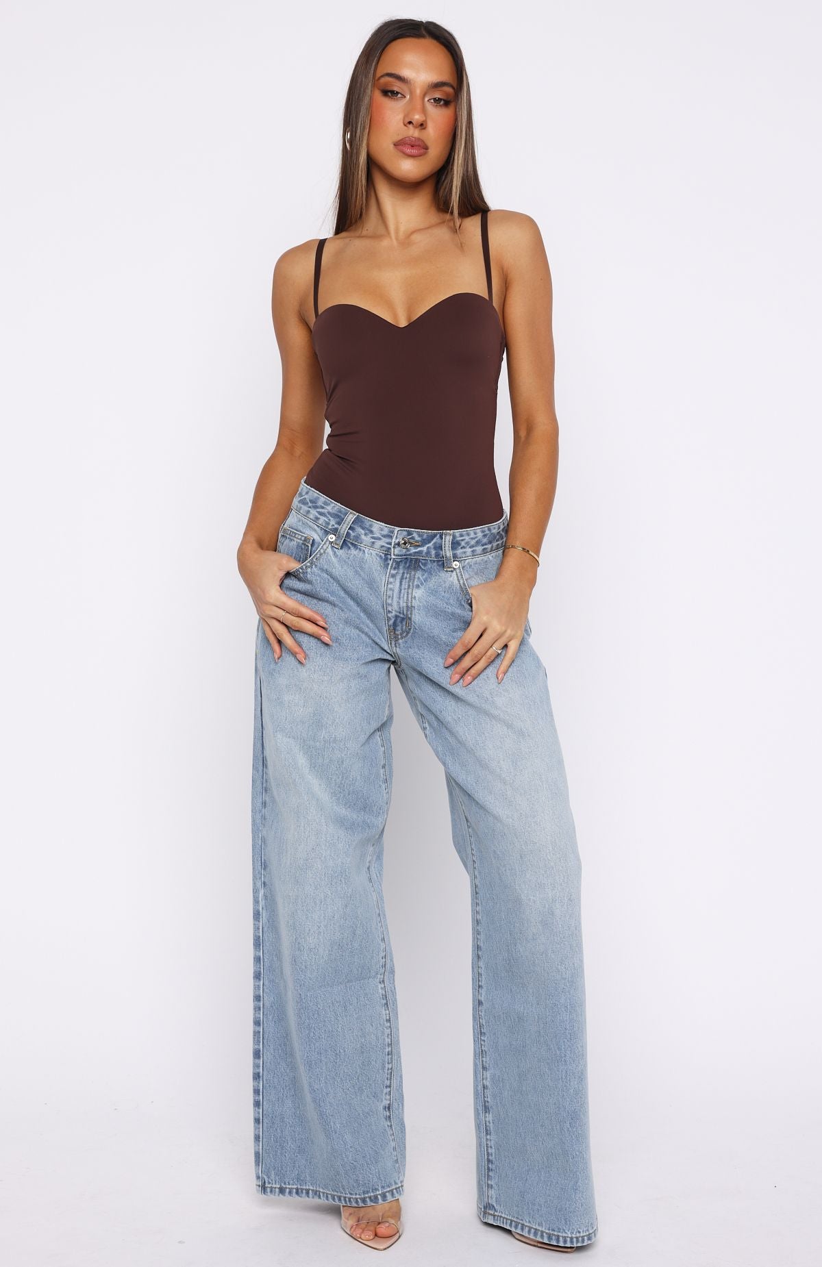 Maeve Low Rise Wide Leg Jeans Light Blue | White Fox Boutique UK