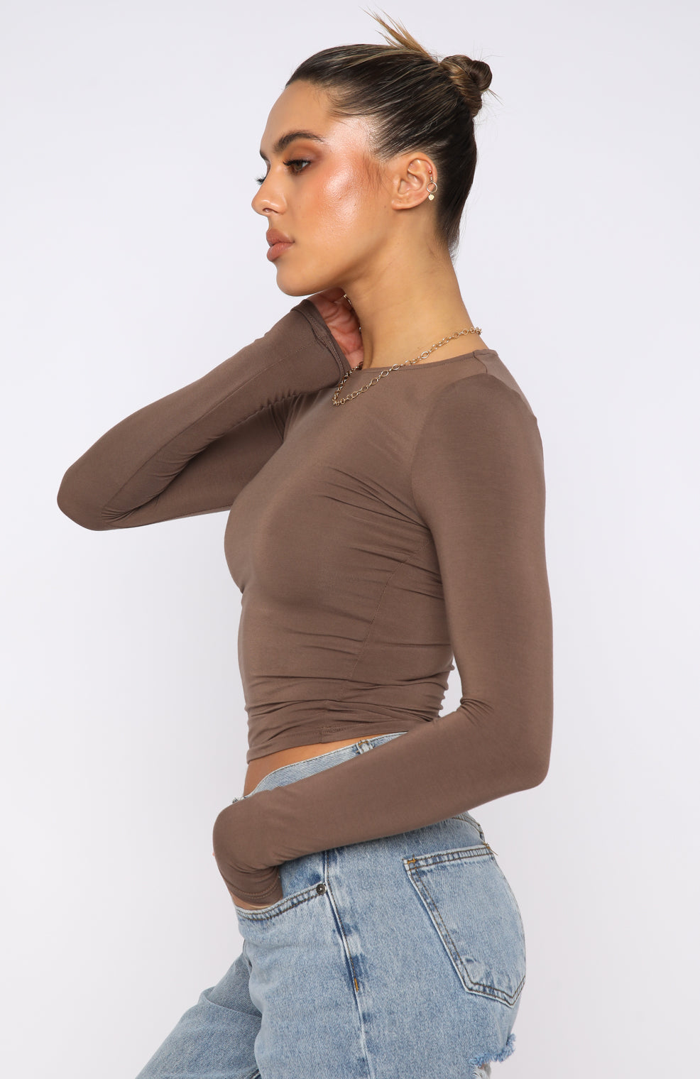 Only For Tonight Long Sleeve Top Mocha White Fox Boutique UK only-for-tonight-long-sleeve-top-mocha-white-fox-boutique-uk